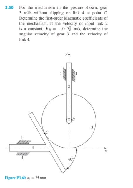 Solved 3.60 For the mechanism in the posture shown, gear 3 | Chegg.com