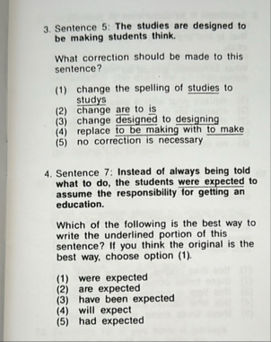 Solved Sentence 5: The studies are designed to be making | Chegg.com