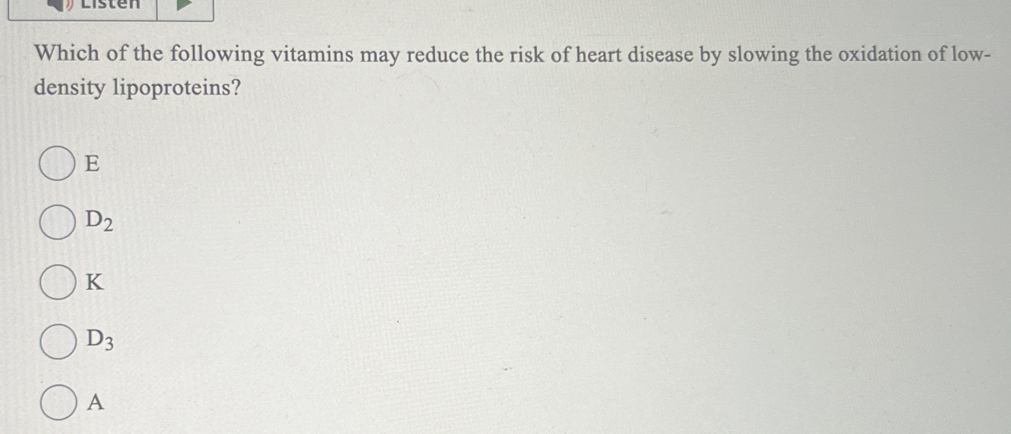 Solved Which of the following vitamins may reduce the risk | Chegg.com