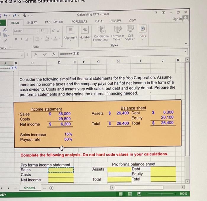 Solved m 4-2 Pro Forma St 2 2 35 Calculating EFN- Excel | Chegg.com