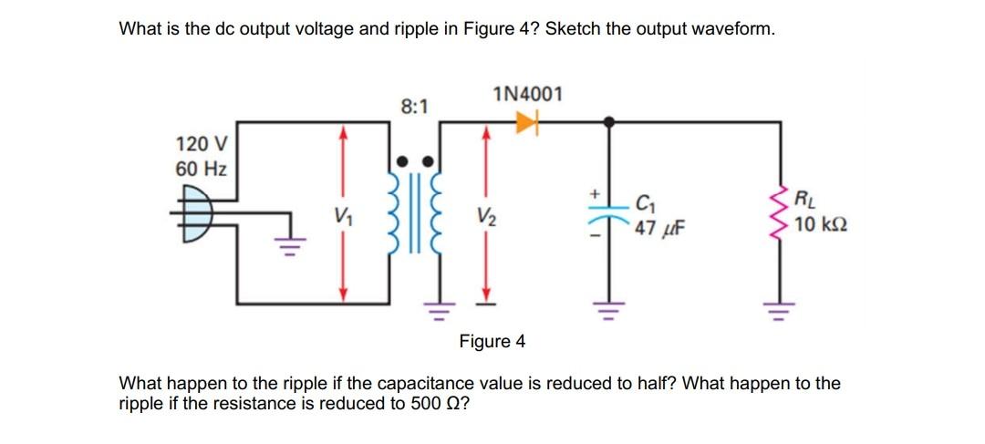 Solved What is the dc output voltage and ripple in Figure 4? | Chegg.com