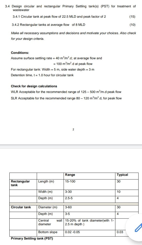 Solved Design circular and rectangular Primary Settling | Chegg.com
