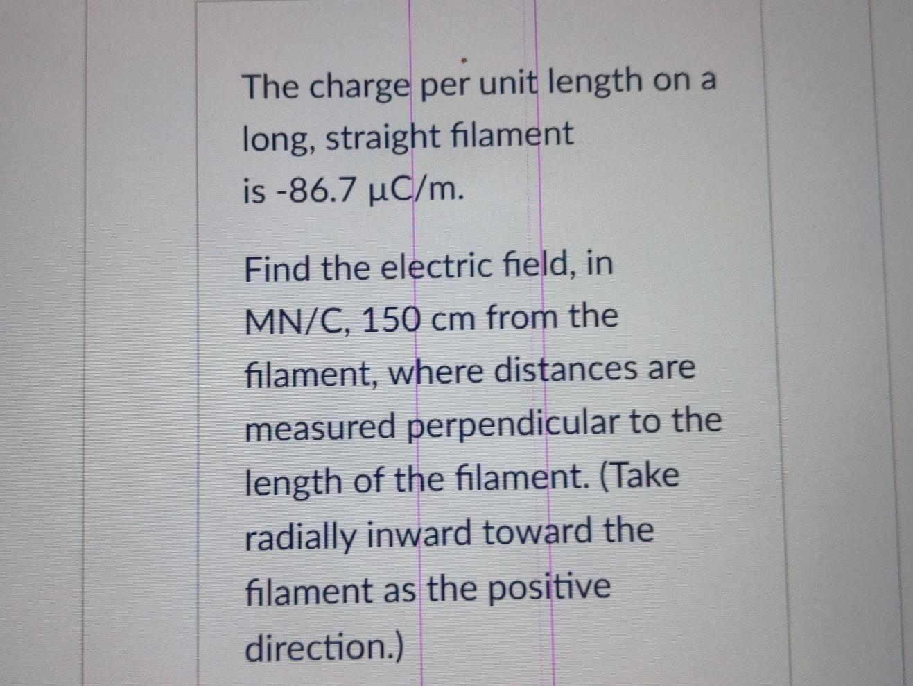 Solved The charge per unit length on a long, straight | Chegg.com