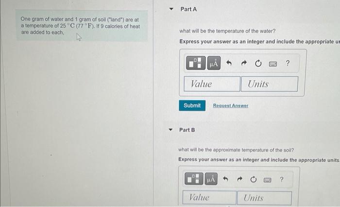 Solved One gram of water and 1 gram of soil ("land") are at | Chegg.com