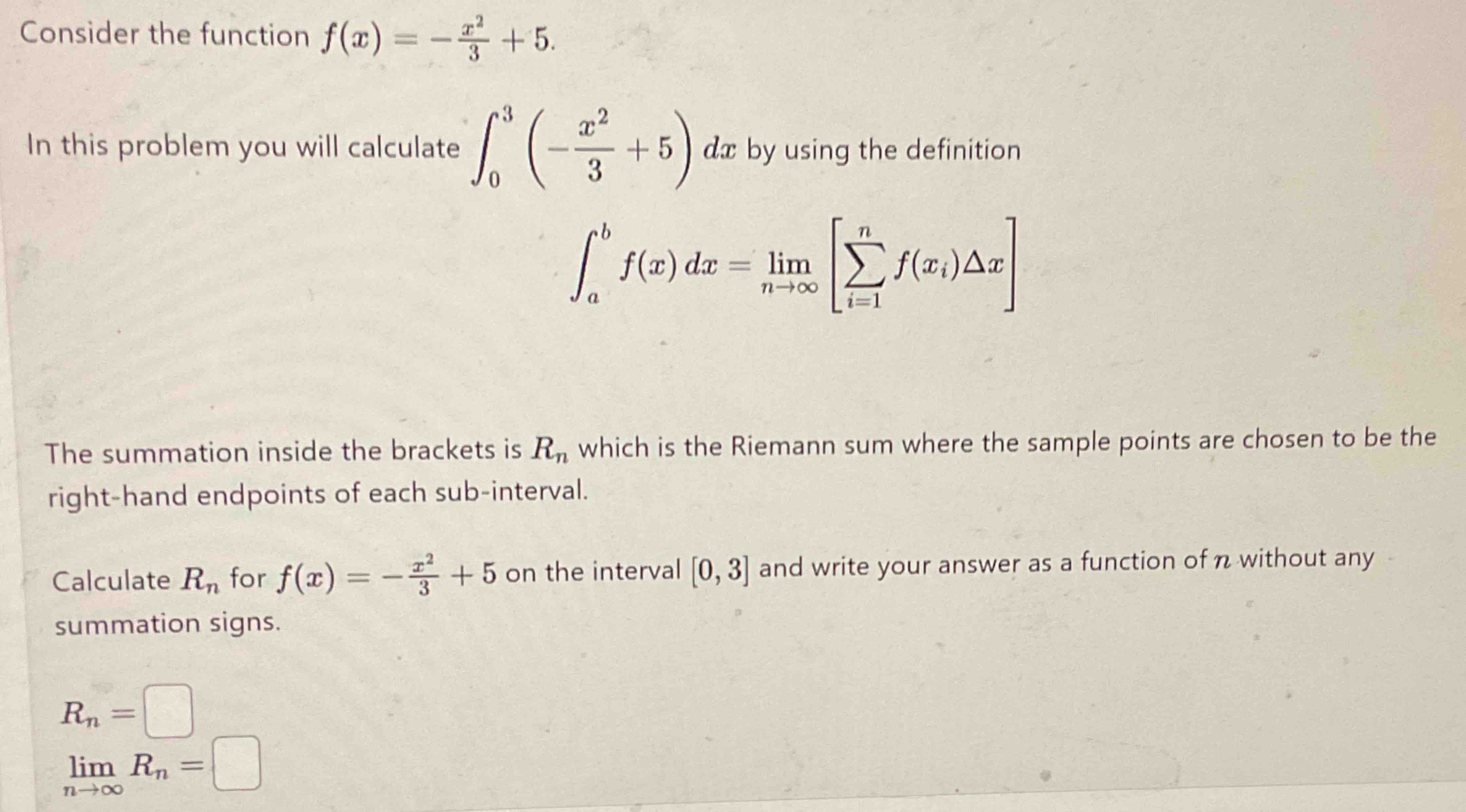Solved Consider the function f(x)=-x23+5In this problem you | Chegg.com