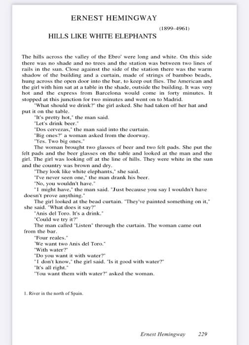 Solved ERNEST HEMINGWAY (1899-4961) HILLS LIKE WHITE | Chegg.com