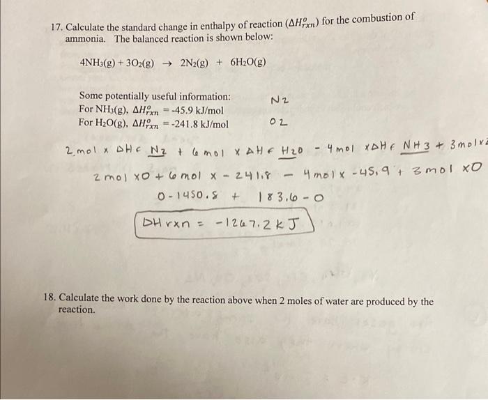 Solved 17. Calculate the standard change in enthalpy of | Chegg.com
