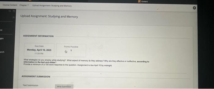 Solved Upload Assignment: Studying and Memory ASSTGNMENT | Chegg.com