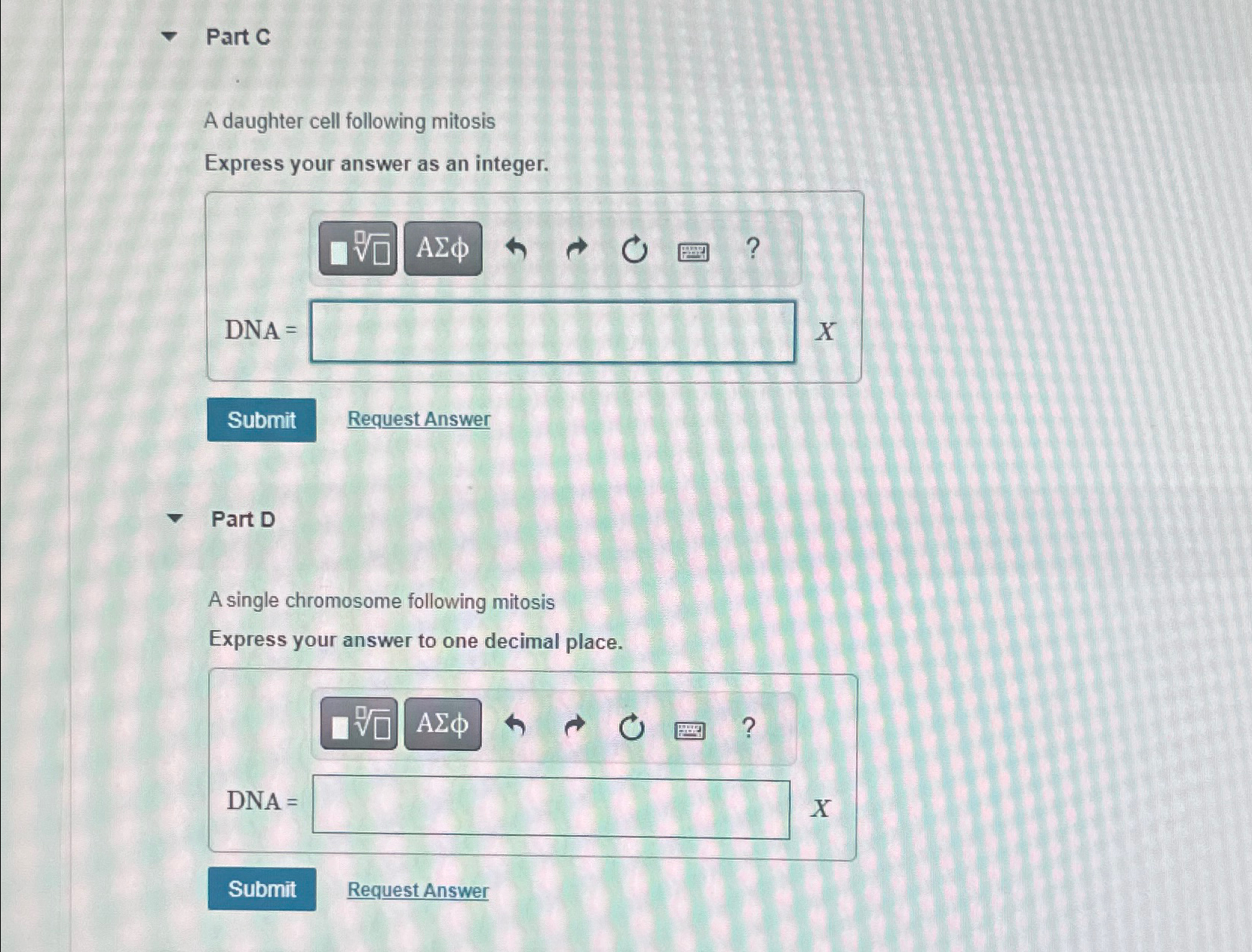 Solved Part CA daughter cell following mitosisExpress your | Chegg.com
