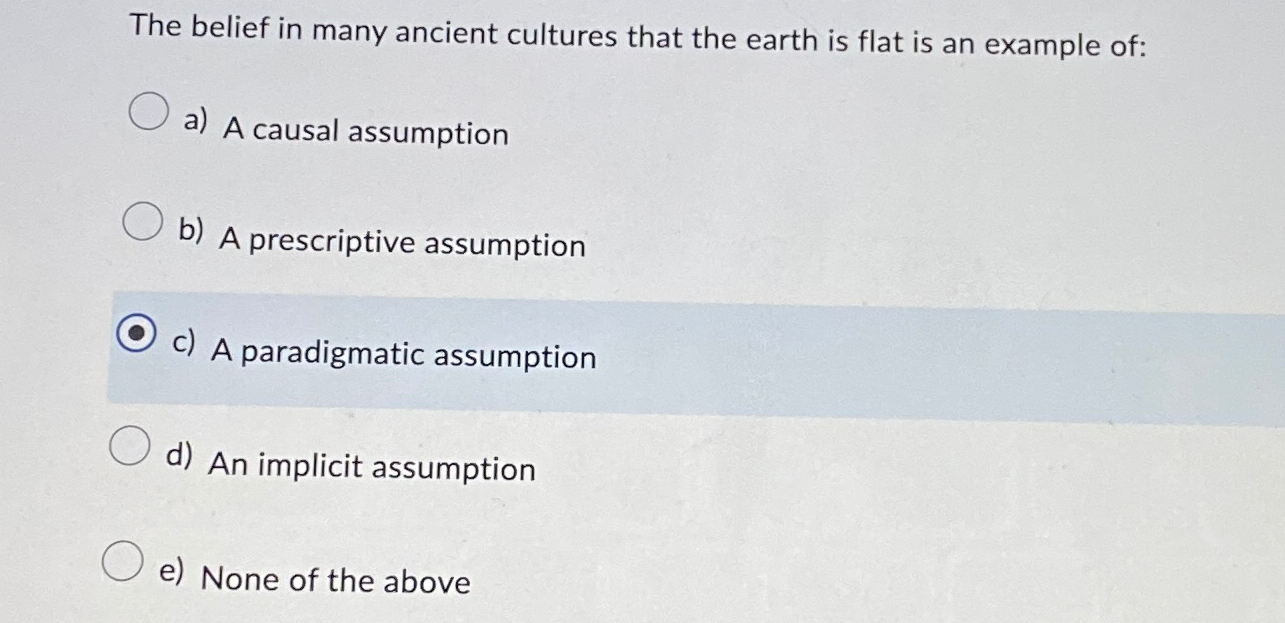 Solved The belief in many ancient cultures that the earth is | Chegg.com