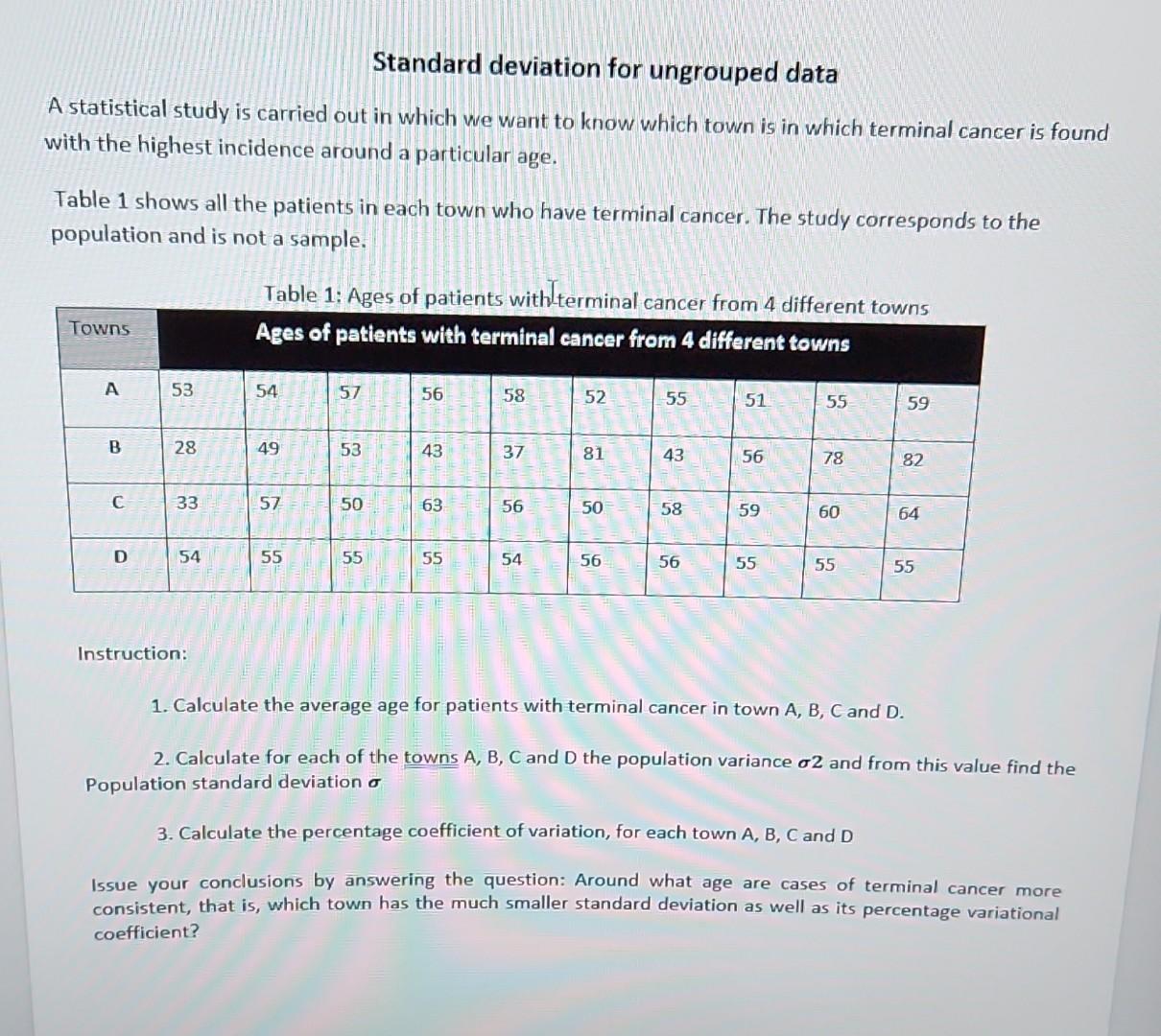 Solved Standard Deviation For Ungrouped Data A Statistical