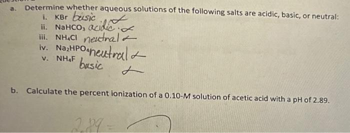 a. Determine whether aqueous solutions of the | Chegg.com
