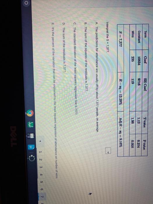 Solved Term Coef SE Coef T-Value P-Value Constant 10834 9716 | Chegg.com