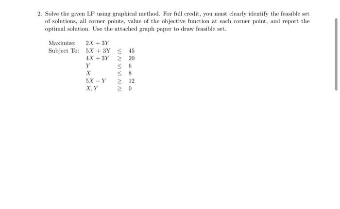 Solved 2. Solve the given LP using graphical method. For | Chegg.com