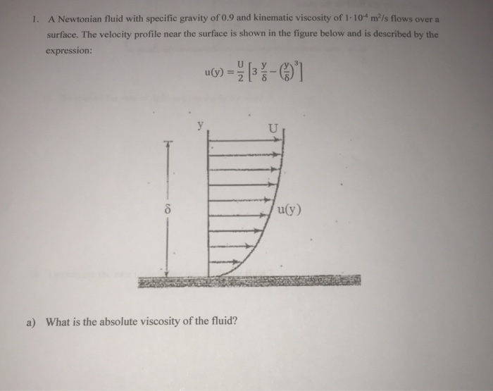 Solved 1. A Newtonian fluid with specific gravity of 0.9 and | Chegg.com