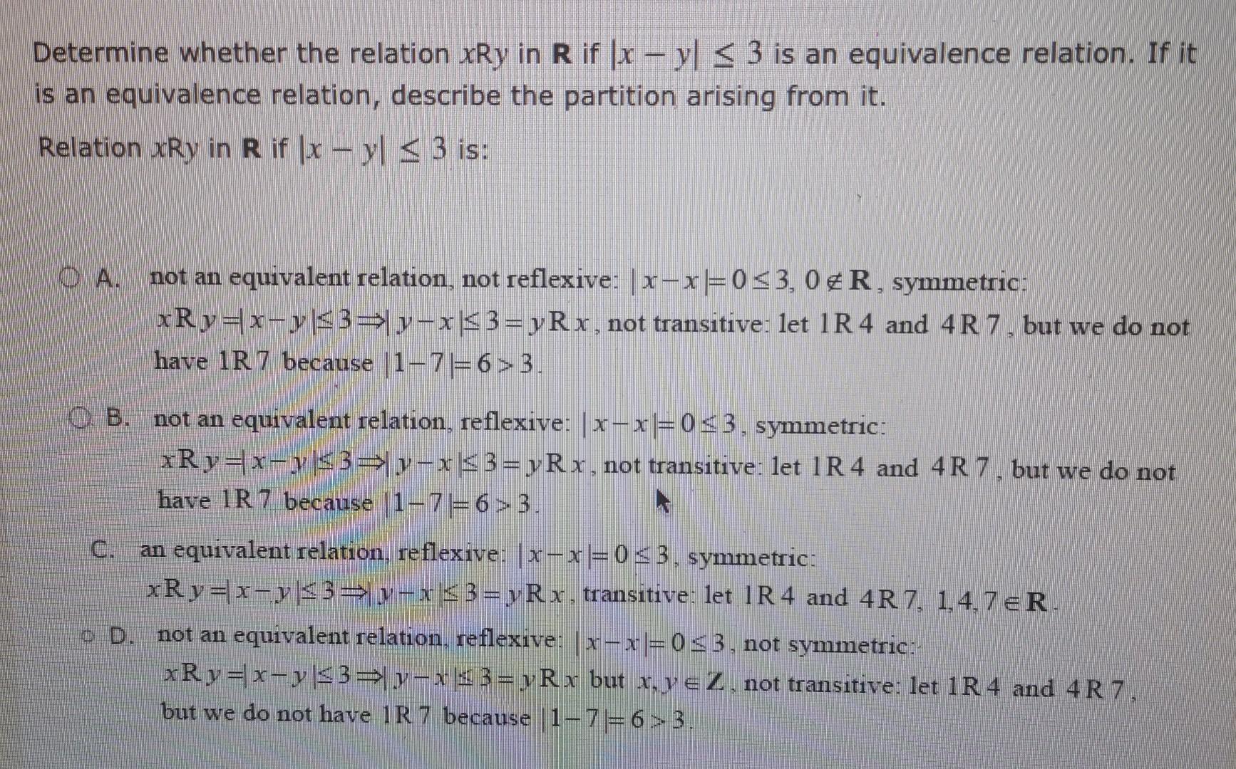 Solved Determine whether the relation XRy in R if (x – y S3 | Chegg.com