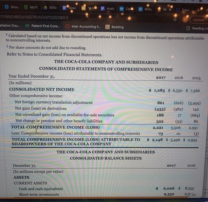 Comparative Analysis Case The Coca-Cola Company and | Chegg.com