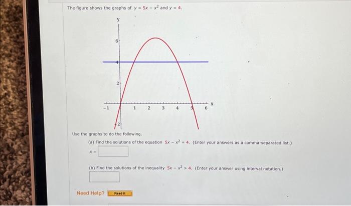 Solved The figure shows the graphs of y=5x−x2 and y=4. Use | Chegg.com
