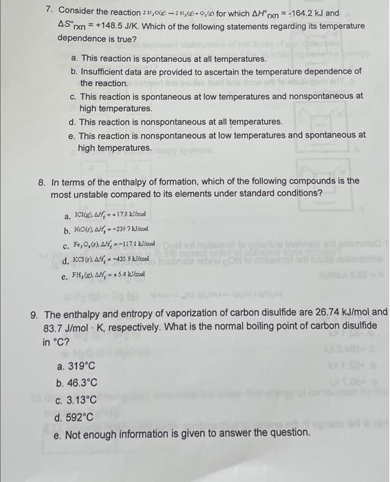 Solved 7. Consider the reaction 2 N₂(2)→2 N₂)+₂) for which | Chegg.com