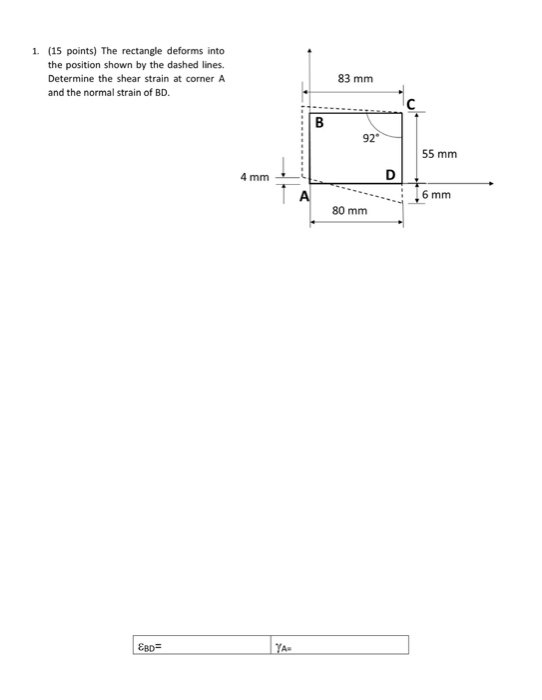 Solved 1. (15 points) The rectangle deforms into the | Chegg.com