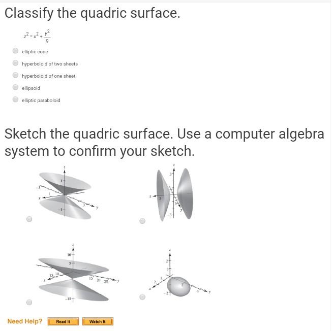 Solved Classify the quadric surface. elliptic cone | Chegg.com