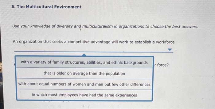 Solved 5. The Multicultural Environment Use your knowledge | Chegg.com