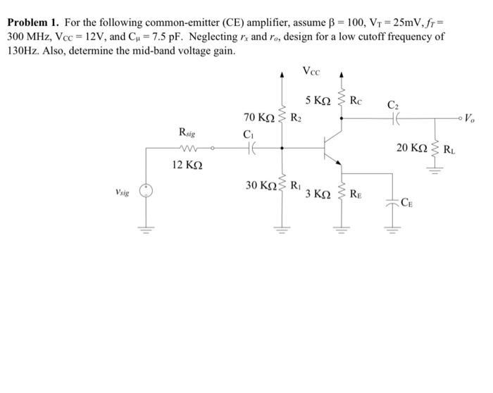 Solved Problem 1. For the following common-emitter (CE) | Chegg.com