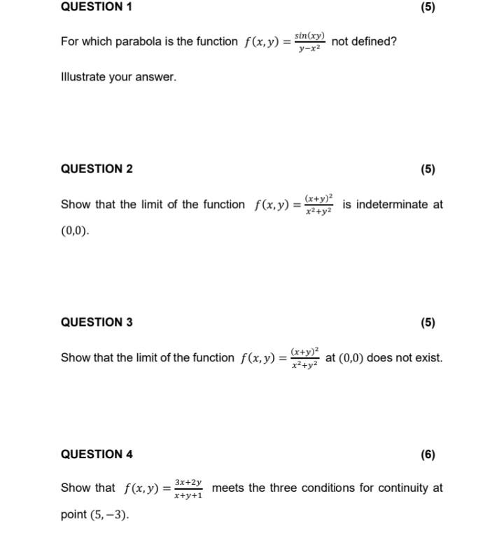 Solved For which parabola is the function f(x,y)=y−x2sin(xy) | Chegg.com