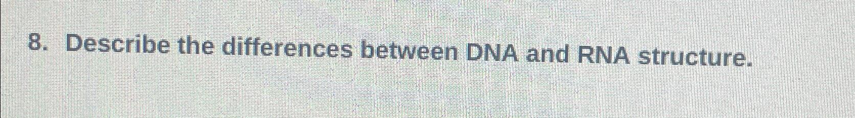 Solved Describe the differences between DNA and RNA | Chegg.com