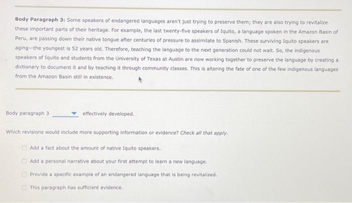 Body Paragraph 3: Some speakers of endangered | Chegg.com