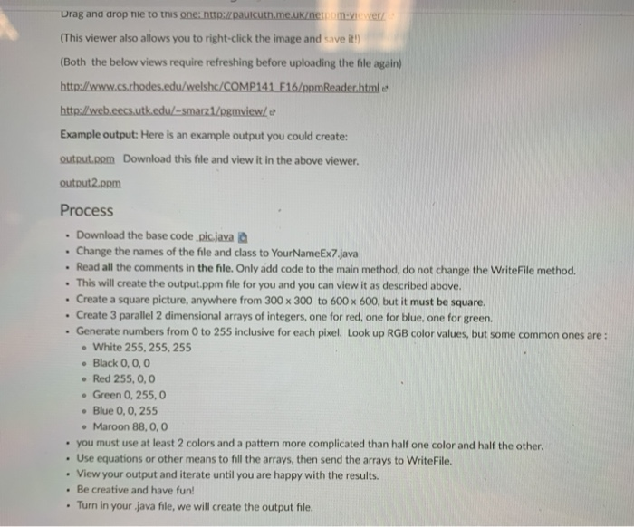 In Java. Instructions:create a ppm file. picture | Chegg.com
