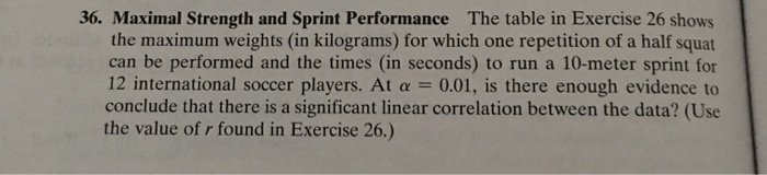 Solved 26. Maximal Strength and Sprint Performance The | Chegg.com