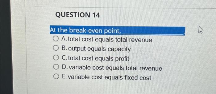 Solved At the break-even point, A. total cost equals total | Chegg.com