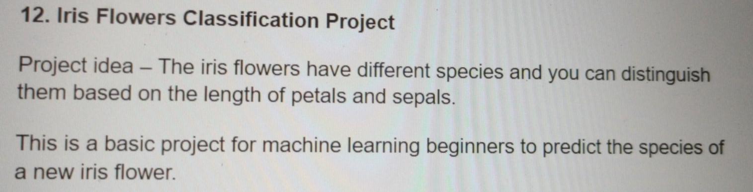Solved 12. Iris Flowers Classification Project Project idea | Chegg.com
