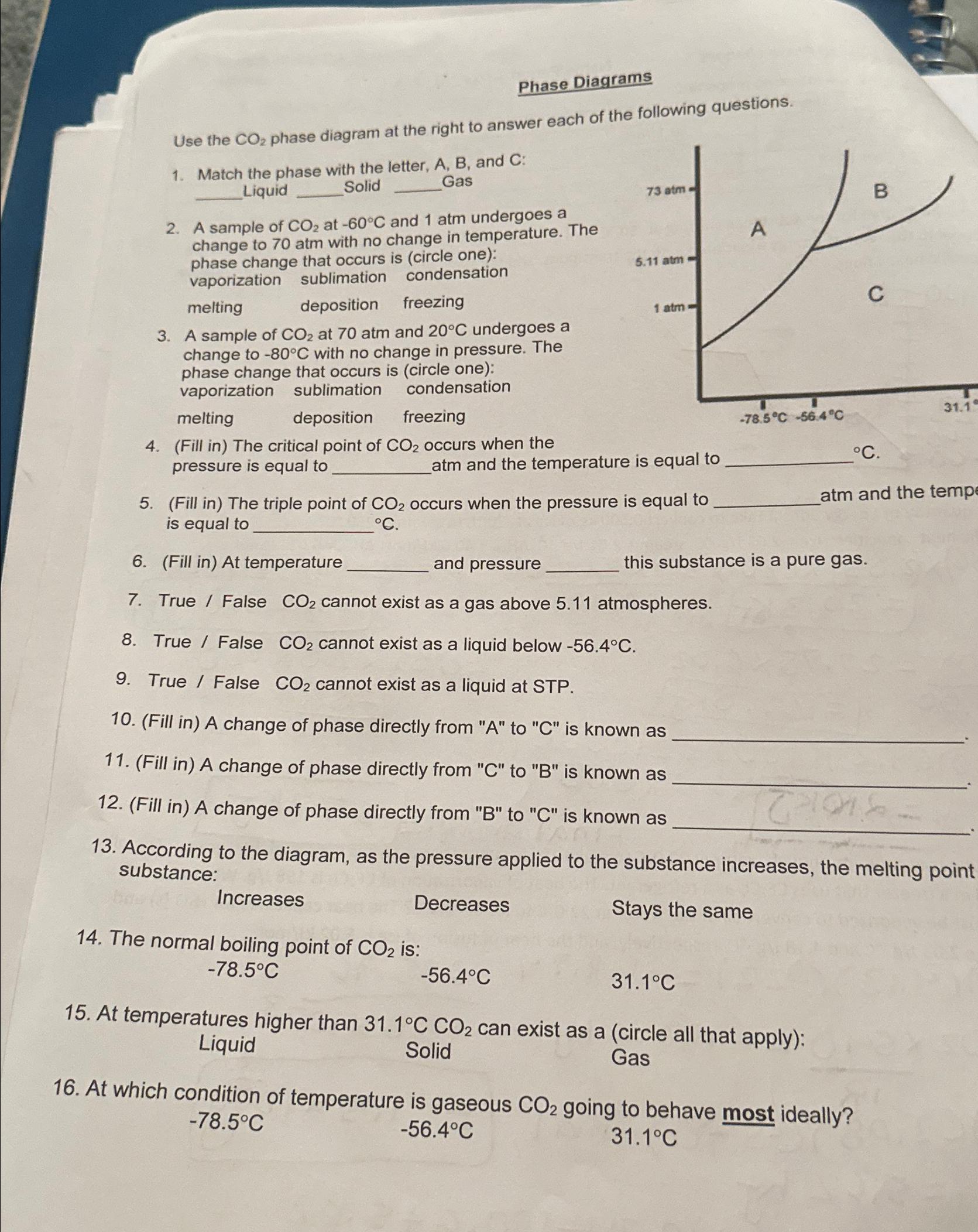 Solved Phase DiagramsUse the CO2 ﻿phase diagram at the right | Chegg.com