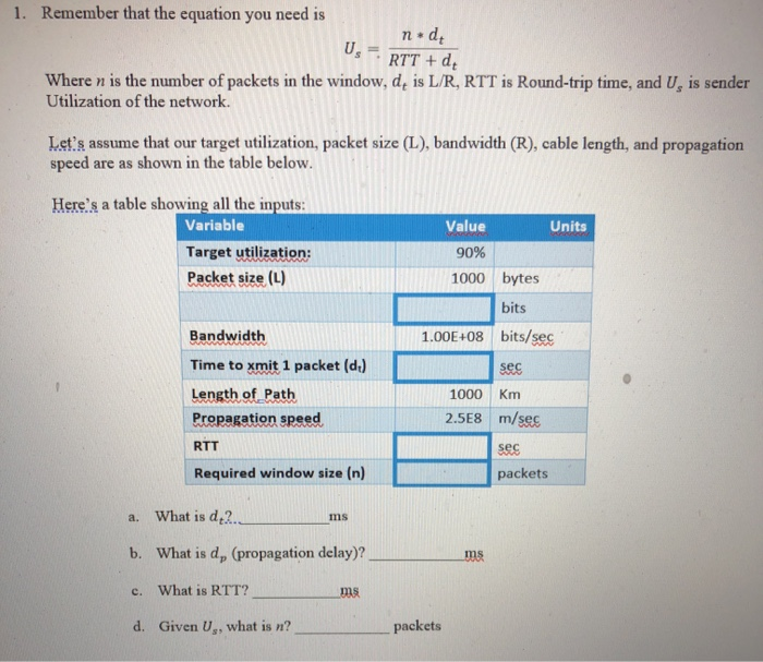 Solved 1. Remember that the equation you need is nd Us – RTT | Chegg.com