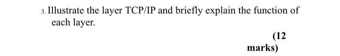 Solved 3. Illustrate the layer TCP/IP and briefly explain | Chegg.com Solved 3. Illustrate the layer TCP/IP and briefly explain | Chegg.com