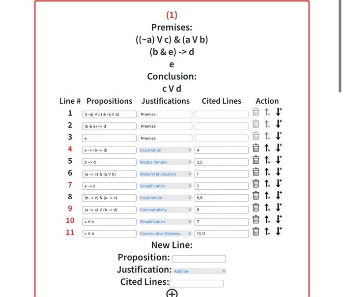 Proposition: Justification: Cited Lines:(3) Premises: | Chegg.com