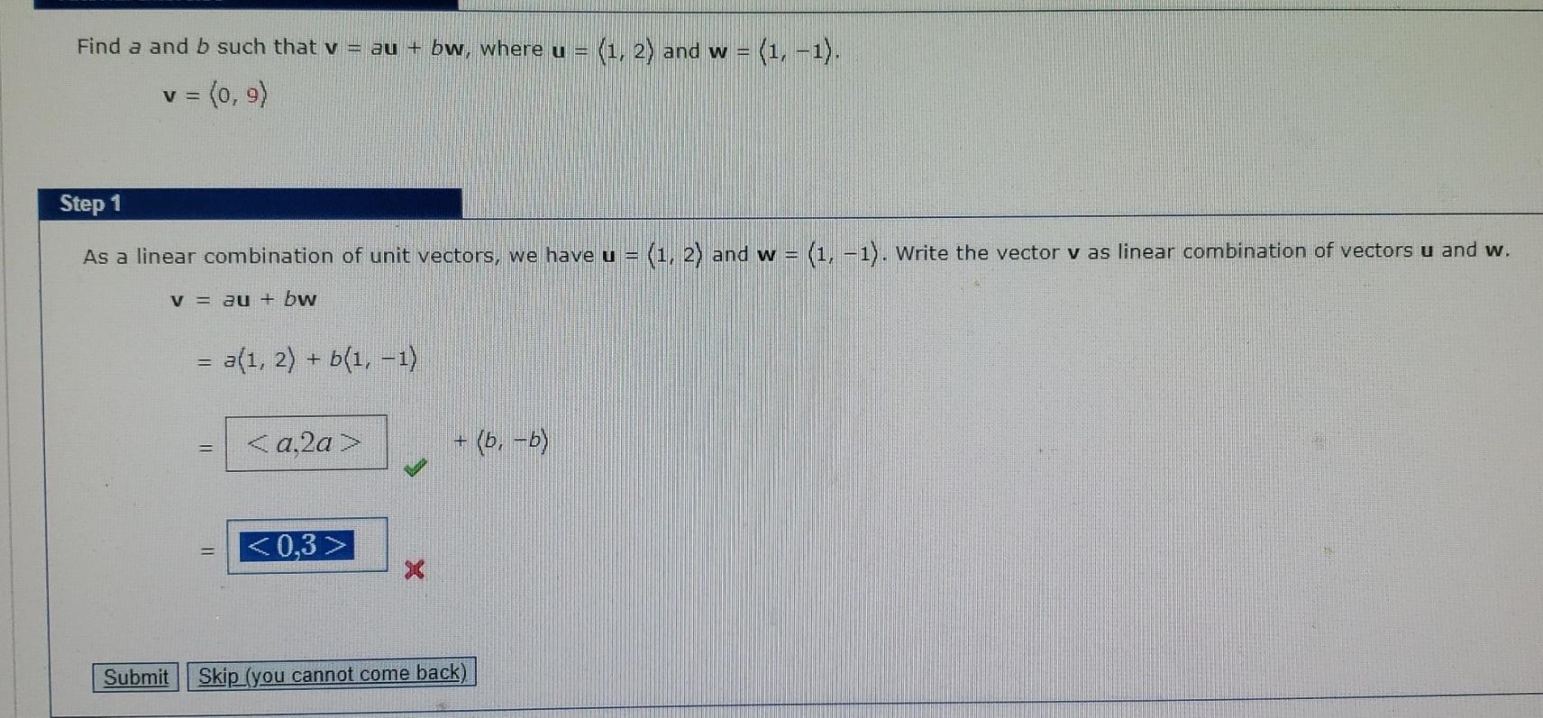 Solved Find a and b ﻿such that v=au+bw, ﻿where u=(:1,2:) | Chegg.com