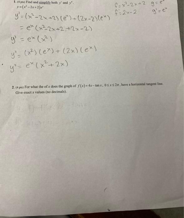 Solved 1. (4 pts) Find and simplify both y′ and y∗. | Chegg.com