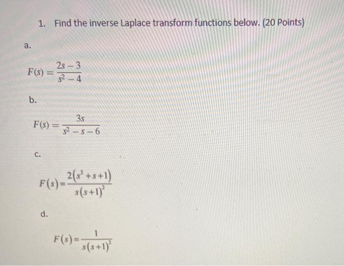 Solved Feedback Control Systems Inverse Laplace Using Chegg