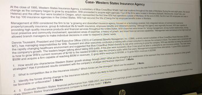 Solved Case-Western States Insurance Agency At the cene of | Chegg.com