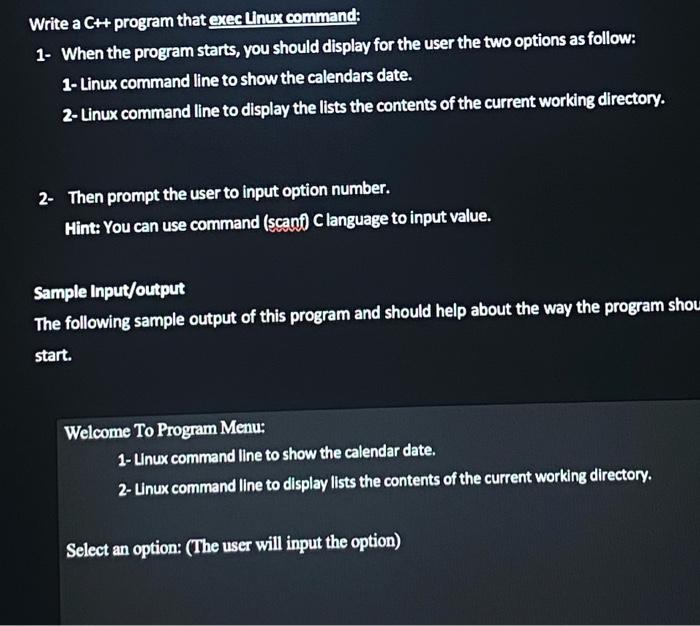 Solved Write A Ch Program That Exec Unux Command 1 When 