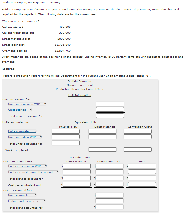 Production Report, No Beginning InventorySoftkin | Chegg.com