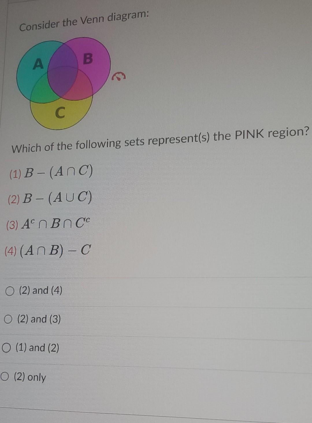 Solved Consider the Venn diagram: Which of the following | Chegg.com