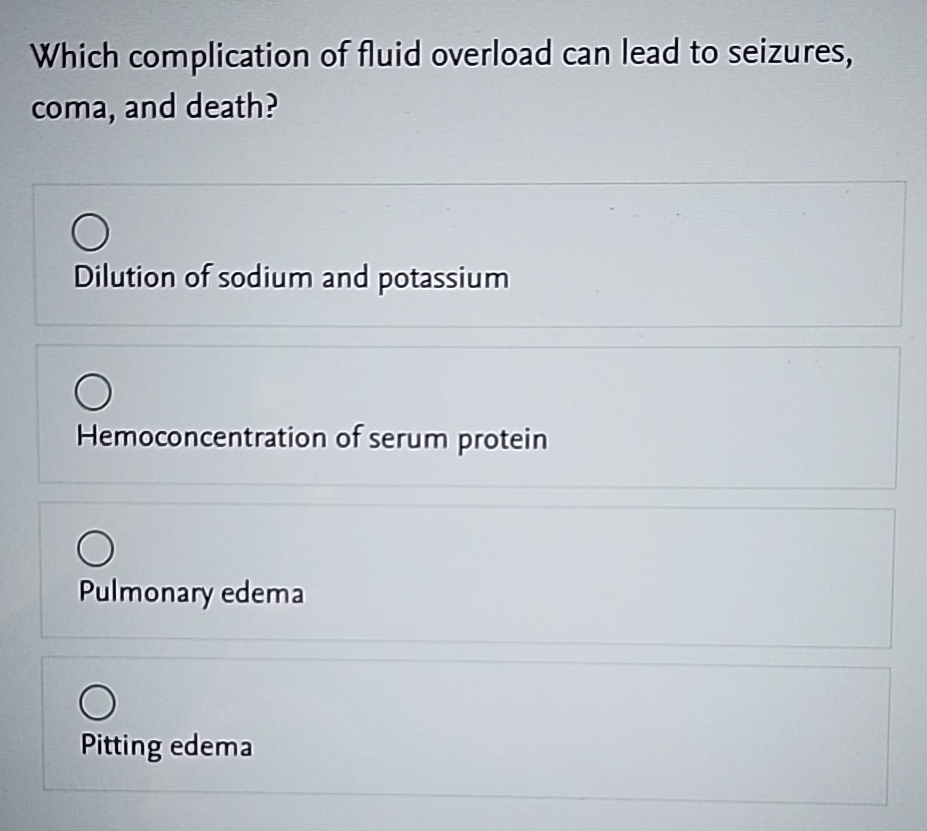 Solved Which complication of fluid overload can lead to | Chegg.com