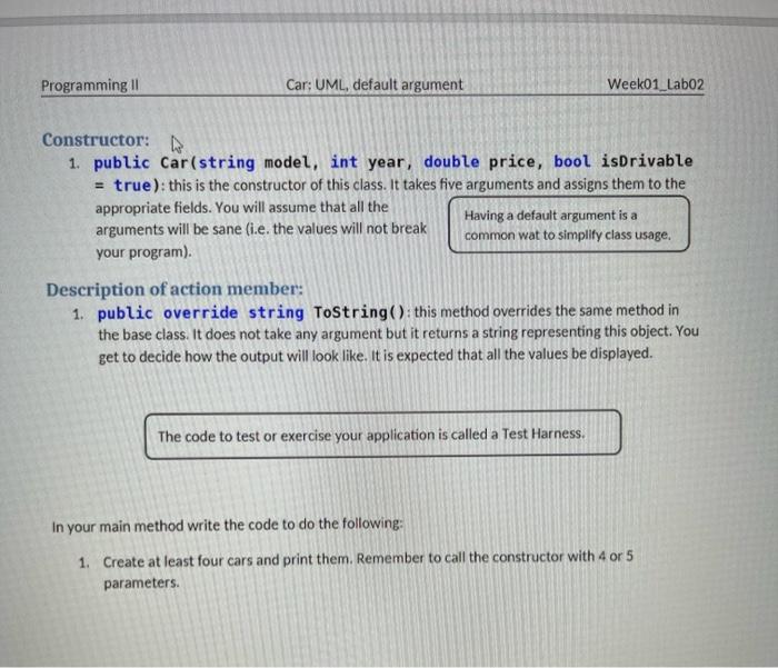 Solved Creating a Car class A class is a self-contained | Chegg.com