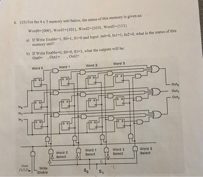 Solved 6. (15) For the 4 x 3 memory unit below, the status | Chegg.com