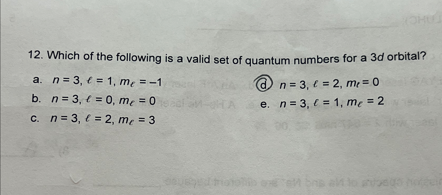 Solved Which of the following is a valid set of quantum | Chegg.com