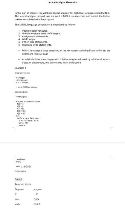 Solved In This Part Of Project You Will Build Lexical 